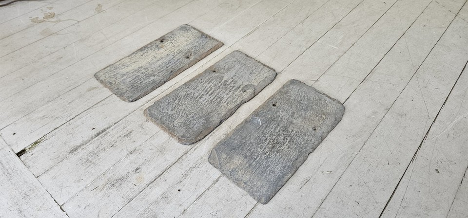 3- EARLY ROOF SLATES, UNUSUAL SMALL SIZE 6" X 12", CRAFTS, PAINTING ...