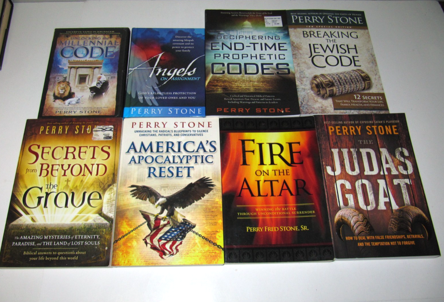 Lot of 7 Perry Stone books TPB/HB + DVD Bible Prophecy End Times & more ...
