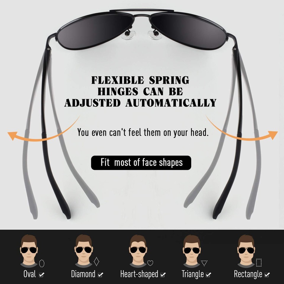 Polarized Sunglasses UV400, Full Mirrored Spring Hinges Sunglasses for ...