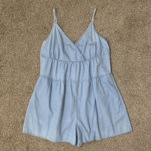 BCBGeneration Romper Womens Small Blue Chambray Surplice Neck Jumpsuit ...