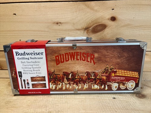 Budweiser Wooden Grill Kit with Clydesdale Carrying Case 4 Piece BBQ ...