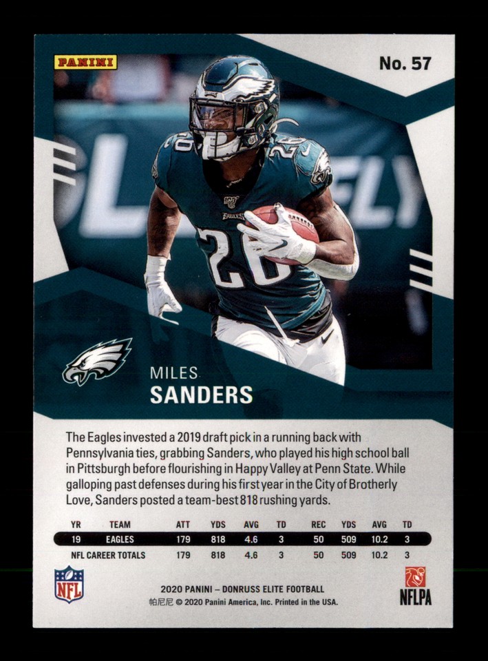 2020 Donruss Elite #57 Miles Sanders Philadelphia Eagles Football Card ...