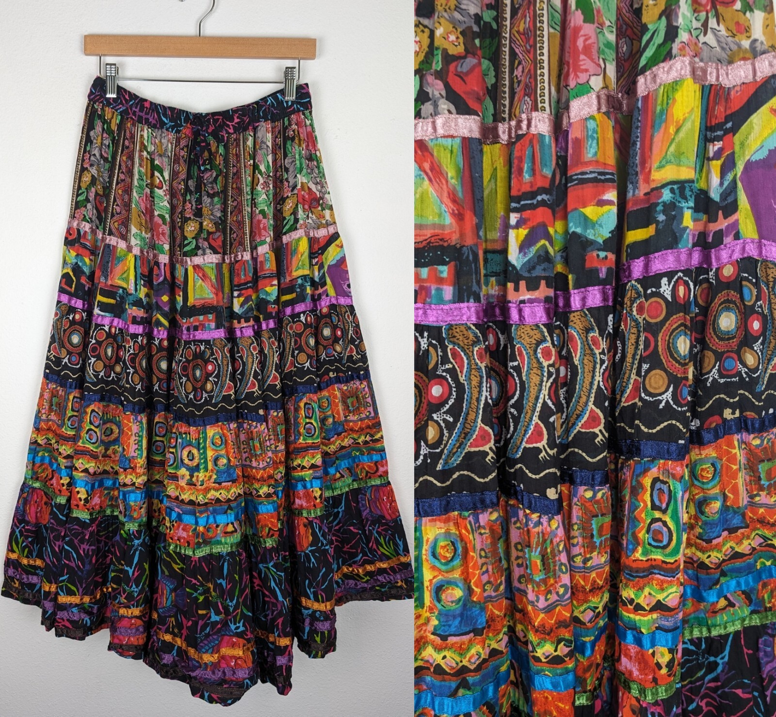 Vintage Womems Gypsy Hippie Boho Maxi Skirt Broomstic… - Gem