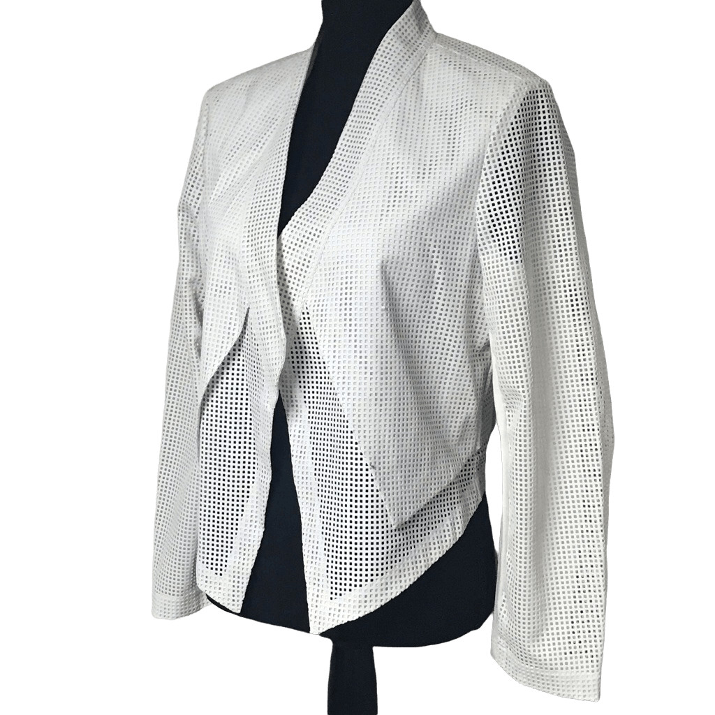 Chicos White Open Front Perforated Jacket - Gem