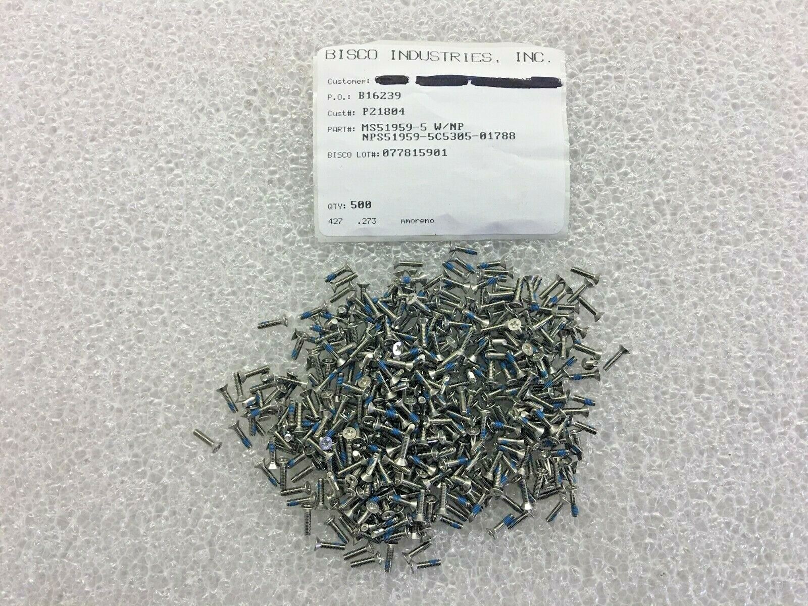 (229 PIECE LOT) MS51959-5, Mil. Spec. Stainless Steel Phillips Flat ...