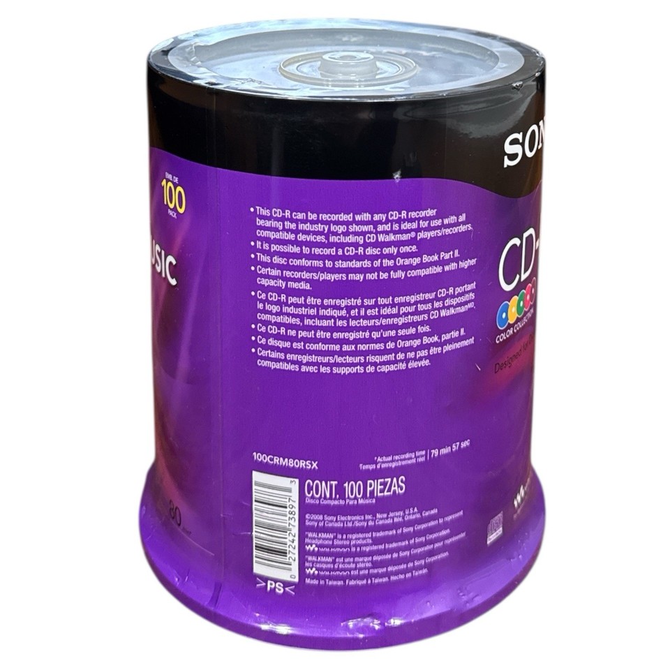 Sony 100CRM80RSX 80 min CD-R Music Discs 100 Count NOS 2008 Factory ...