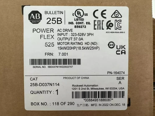 Allen-Bradley 25B-D037N114 PowerFlex 525 18.5kW 25Hp AC Drive Variable ...