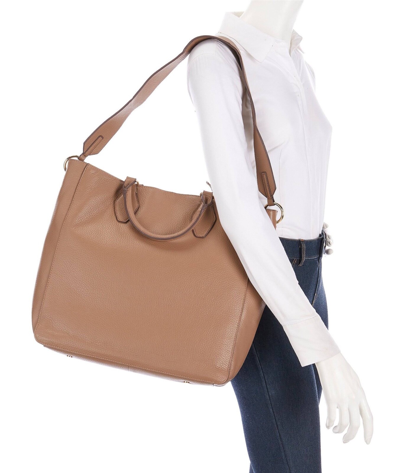 NWT Antonio Melani Pebble Leather Tote Bag Large Pale Brown 18X13.5X 5 ...