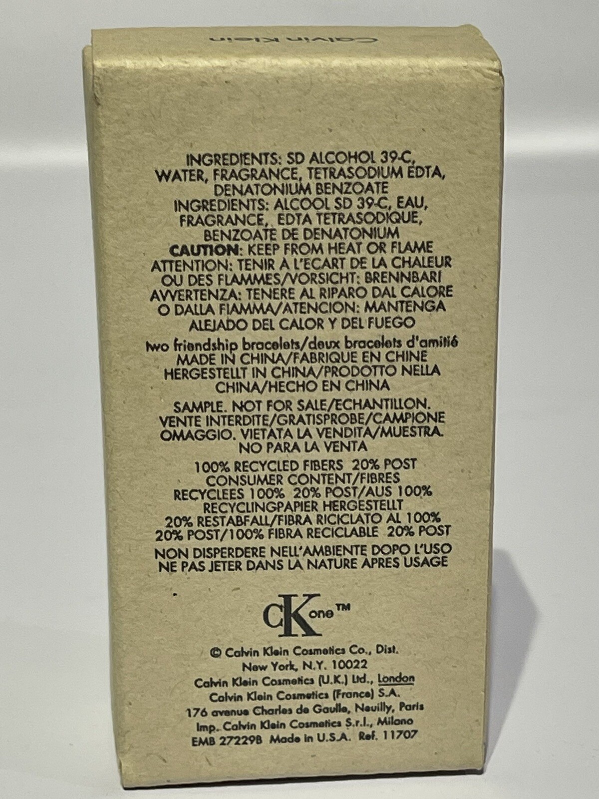 CALVIN KLEIN CK One .10 Fl. Oz. Vial with 2 Friendship Bracelets BNIB ...