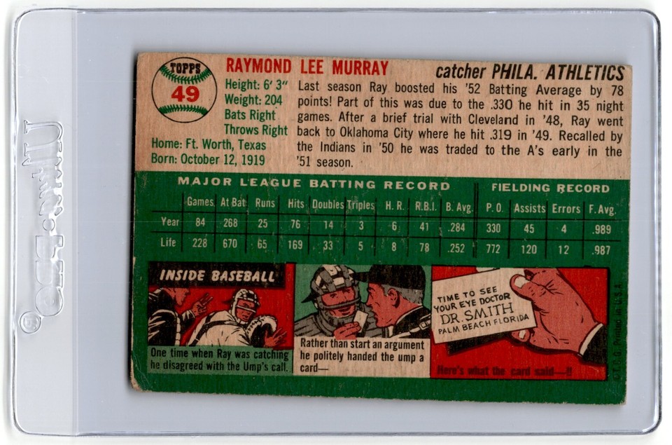 1954 Topps Ray Murray Philadelphia Athletics #49 | eBay