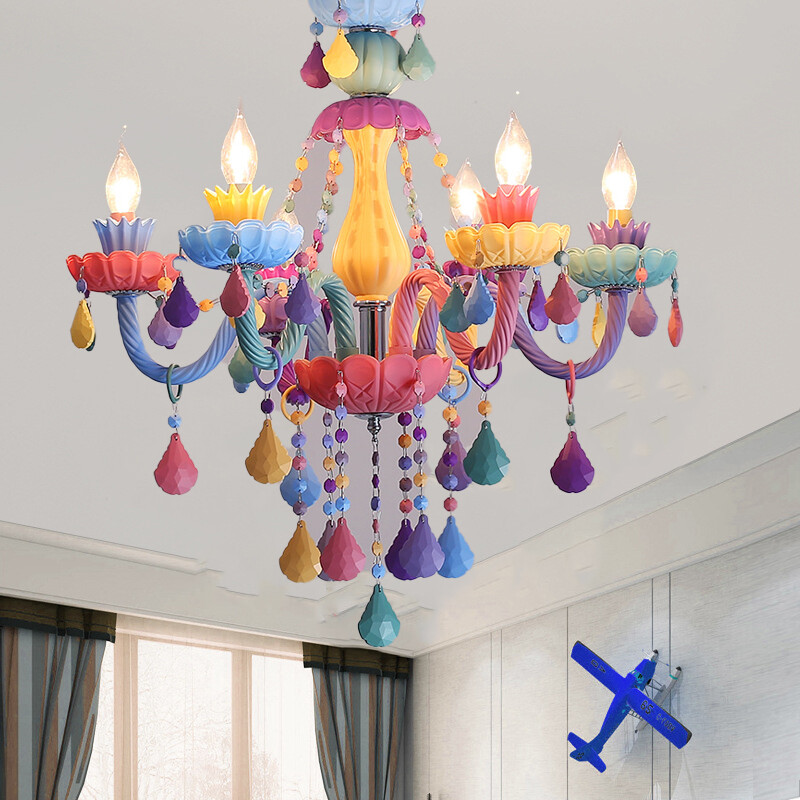 Modern Style Crystal Glass Candle Ceiling Light Colorful Chandelier ...