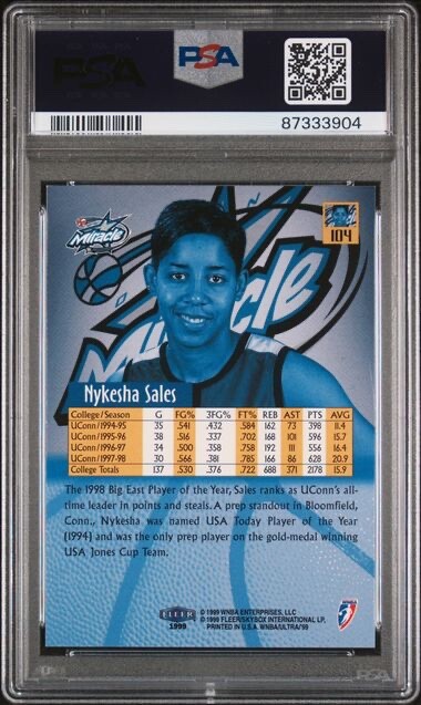 1999 Ultra WNBA Nykesha Sales Rookie PSA 8 UCONN Huskies Orlando ...