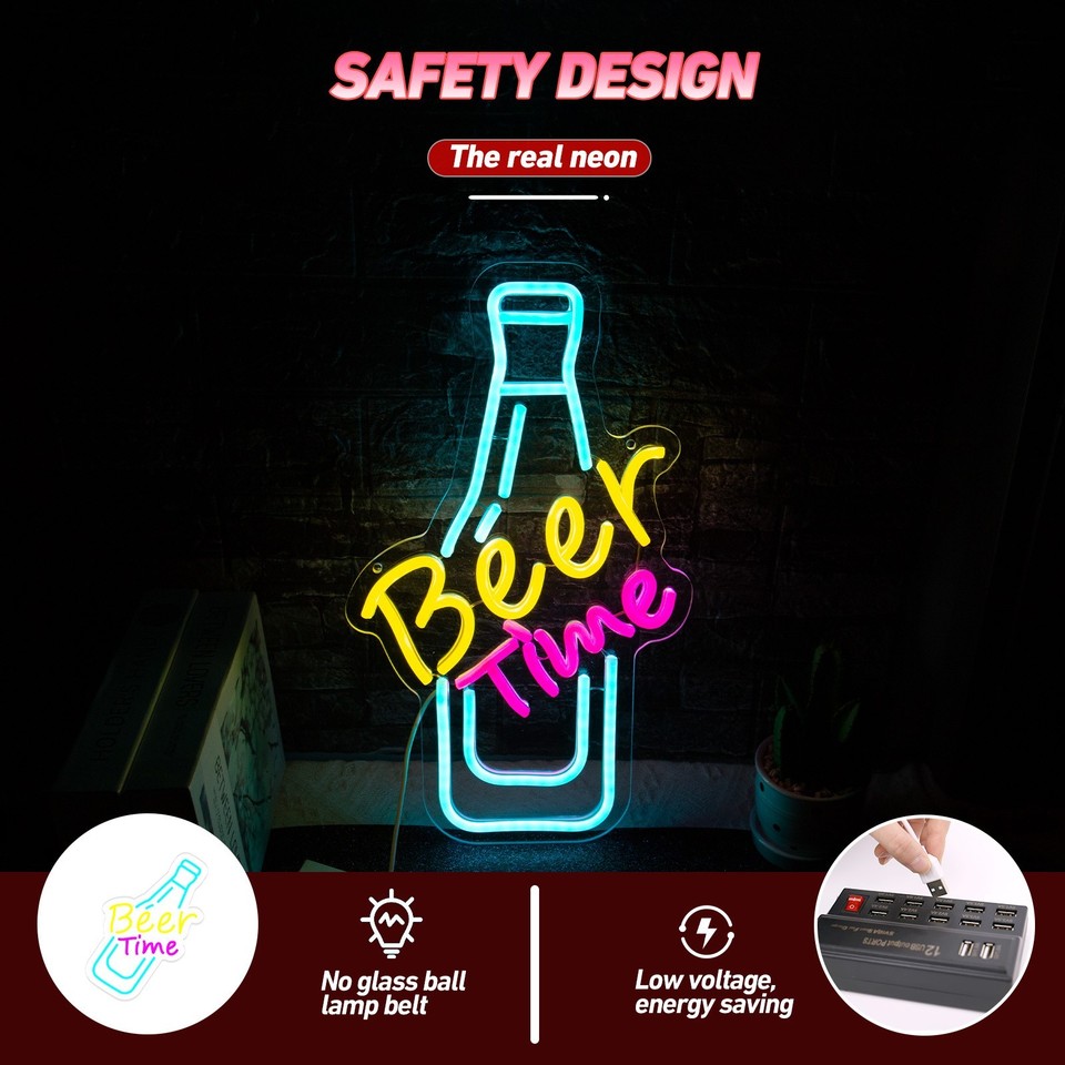 Neon Beer Sign, LED Bar Lights, Dimmable Wall Decor for Man Cave, Home ...
