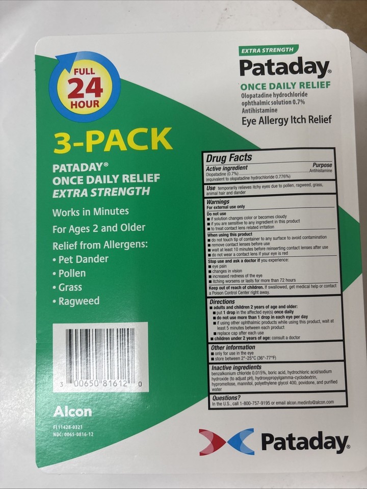 3 Pack Pataday Extra Strength Eye Allergy Itch Relief Drops 2.5mL each ...