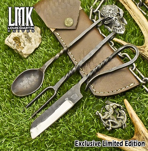 LMK Forged Antique Table Set D2 Tool Steel Carbon Engraving Lot of 3 ...