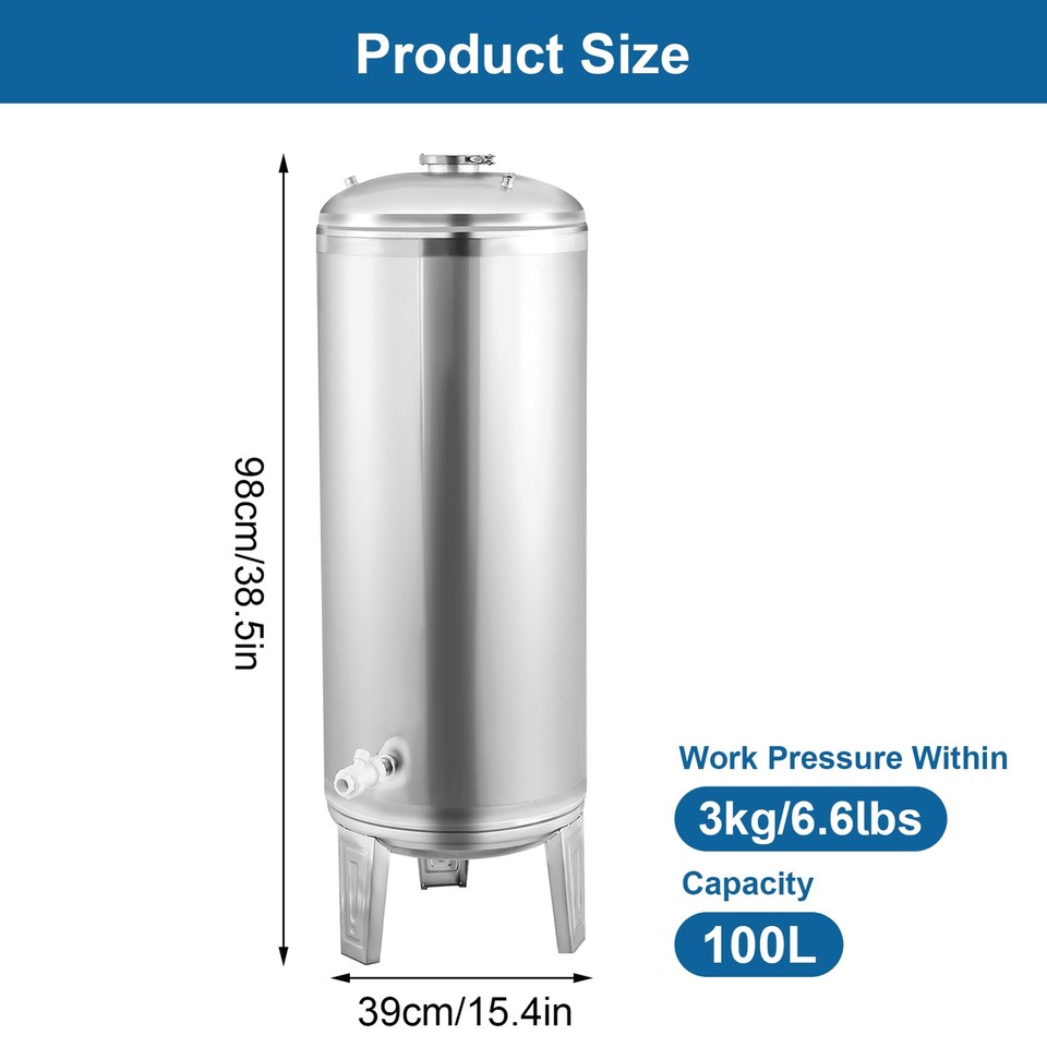 26.4 Gal Pressurized Well Tank Stainless Steel Water Pressure Tank For ...