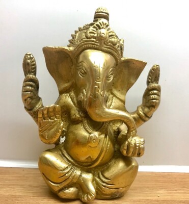Ganesha Heavy 5'' X 4'' Mukut Ganesh elephant face god Hinduism brass ...