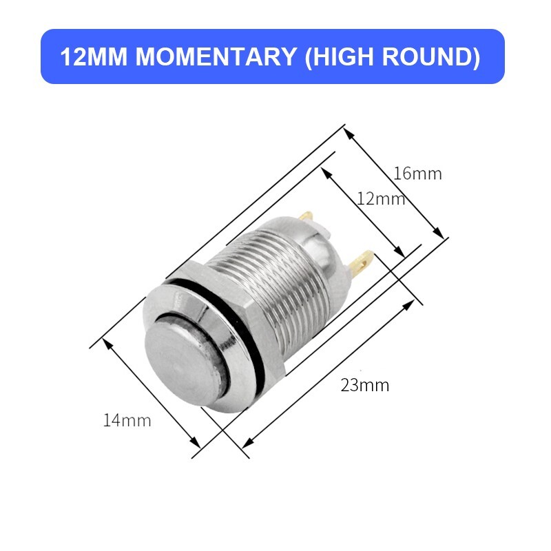 12V 12mm Momentary Push Button Switch Round Metal Waterproof 2 Pin ...