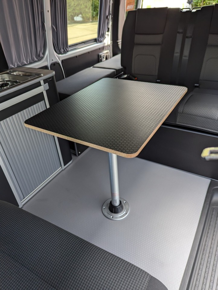 Sequoia Campervan Table Leg System + black hex tabletop ply edge (600mm ...