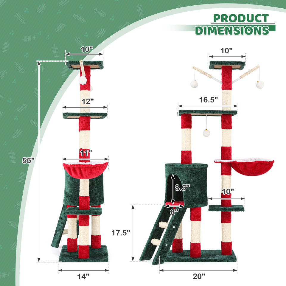 55 Inch Indoor Christmas Cat Tree Cat Tower Cat Crawl Cat Nest Party ...