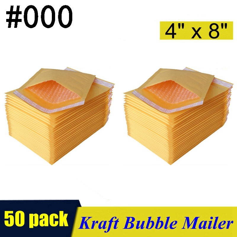 50 #000 4x8 (4x7) Kraft Paper Bubble Padded Envelopes Mailers Shipping ...