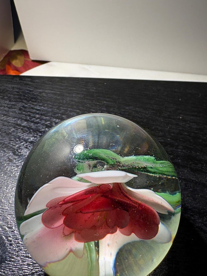 Vintage Lampwork Glass Paperweight, Encased Flower | eBay