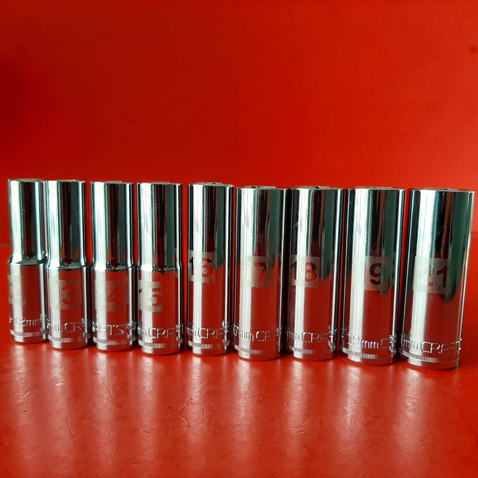 NEW CRAFTSMAN Easy Read 9 Piece 1/2 Drive DEEP METRIC 6 point Socket ...
