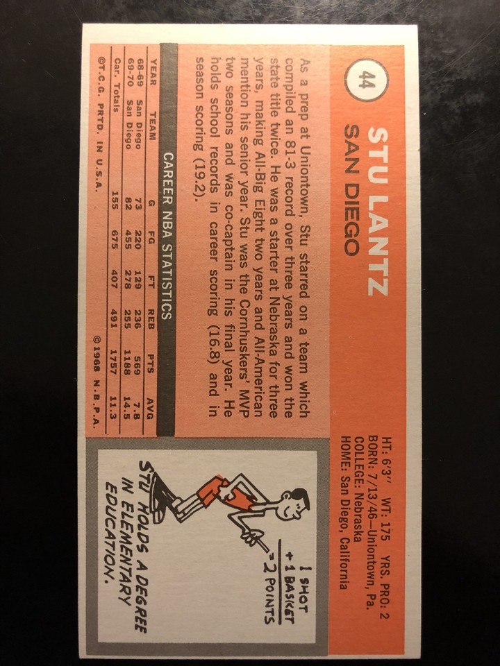 1970 Topps Stu Lantz RC #44 Basketball Card NM | eBay