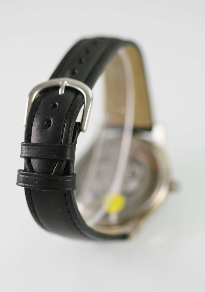 Route 66 Gray Mens Stainless Steel Silver Black Leather Battery Quartz ...