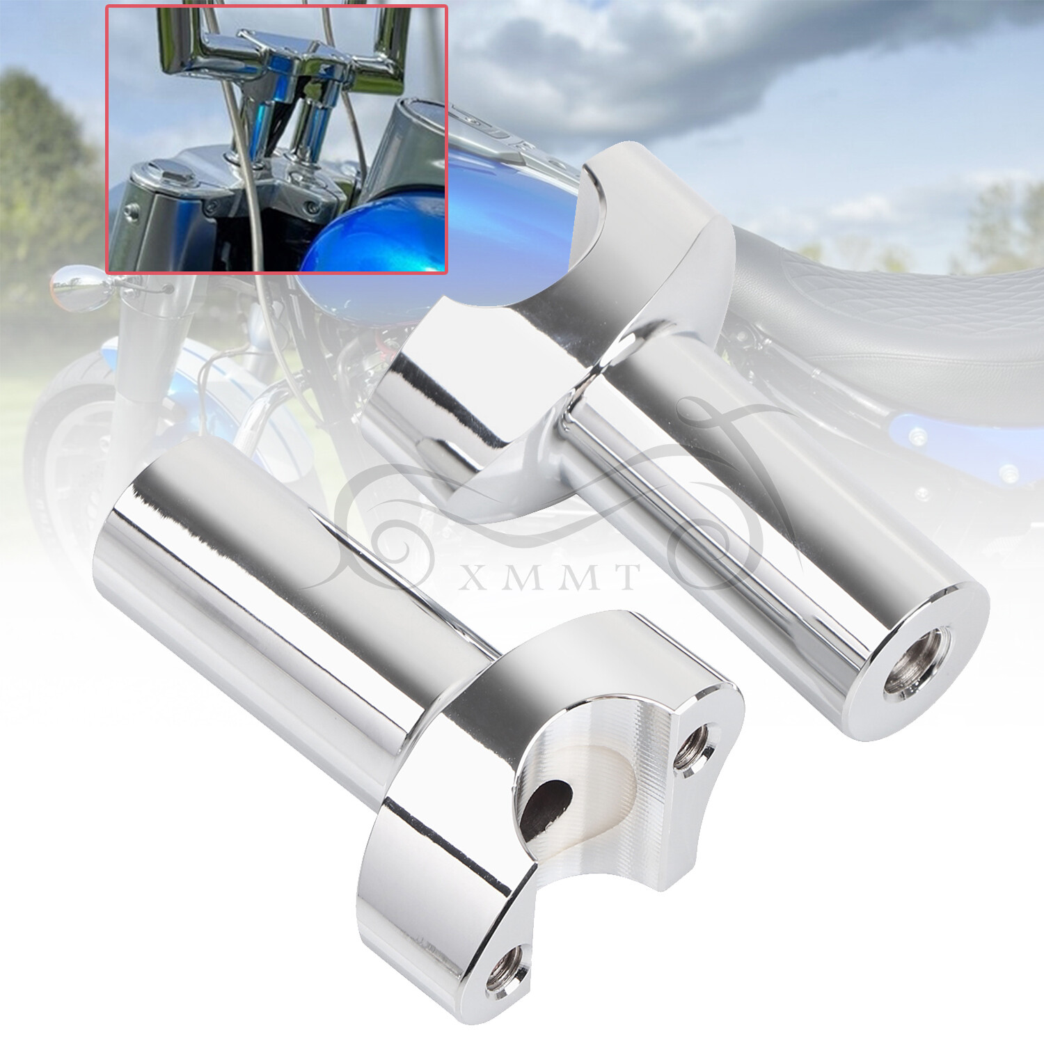 Chrome 3.5" Straight Handlebar Risers For Harley Softail Dyna Sportster ...