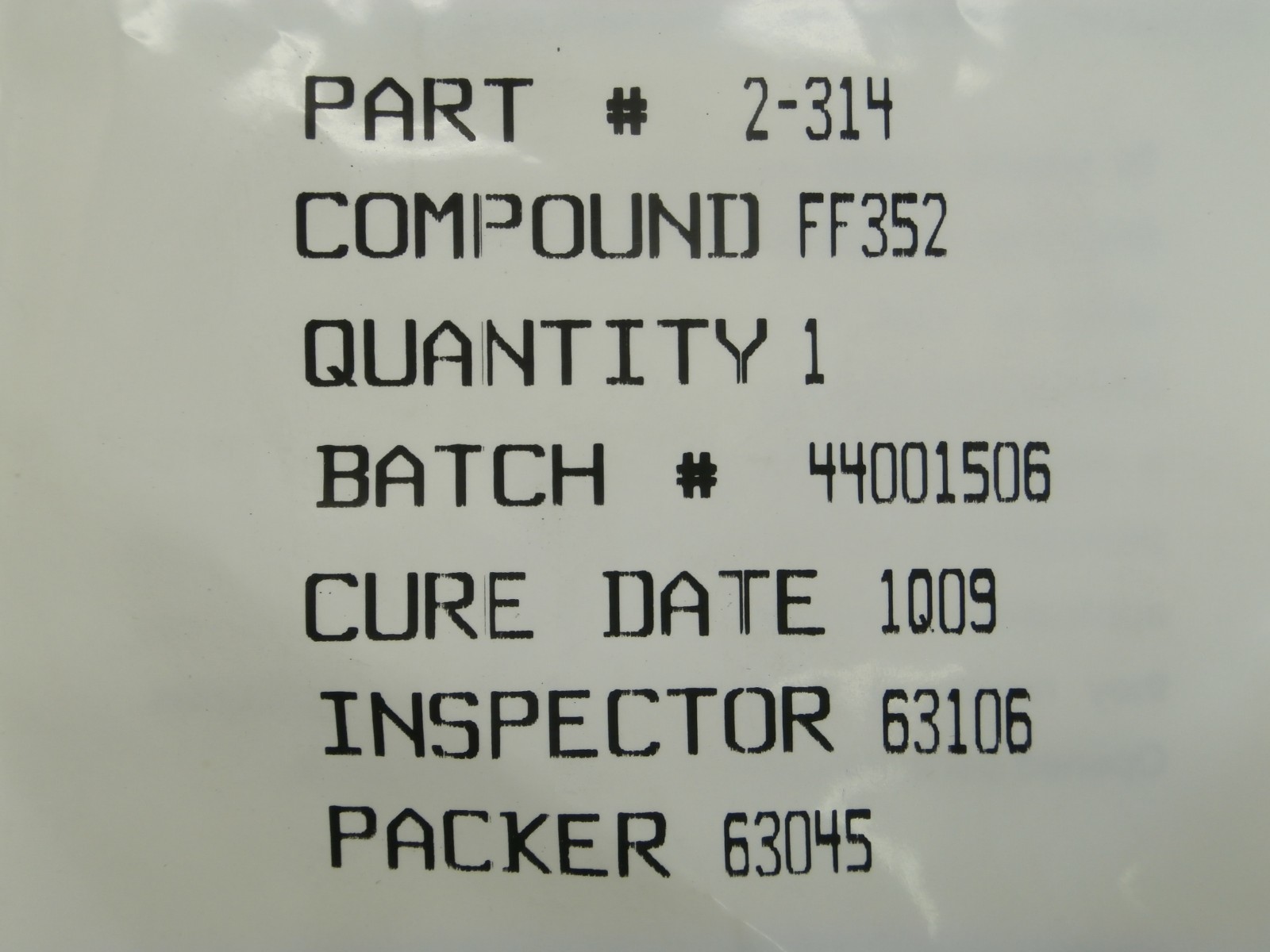 Parker Seals 2-314 O-Ring Ultra Parofluor Seal FF352 Reseller Lot of 6 ...
