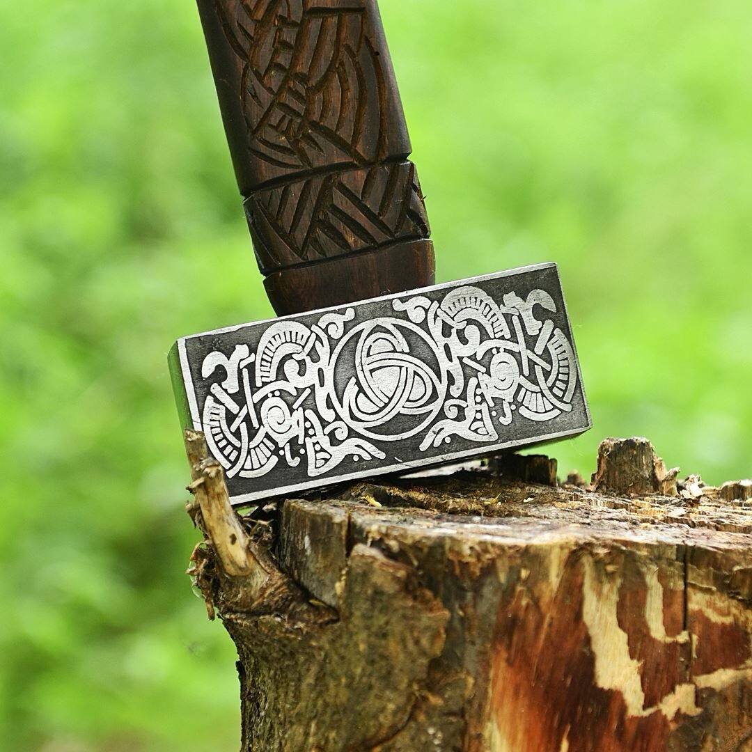 Rare Handmade Viking Battle Hammer Engrave Wood Handle Medieval War ...