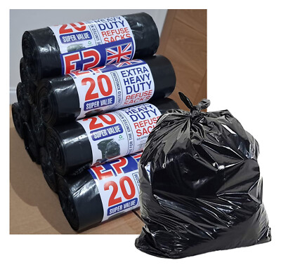 EXTRA DUTY BLACK BIN BAGS REFUSE SACKS THICK STRONG RUBBISH BAGS BIN ...