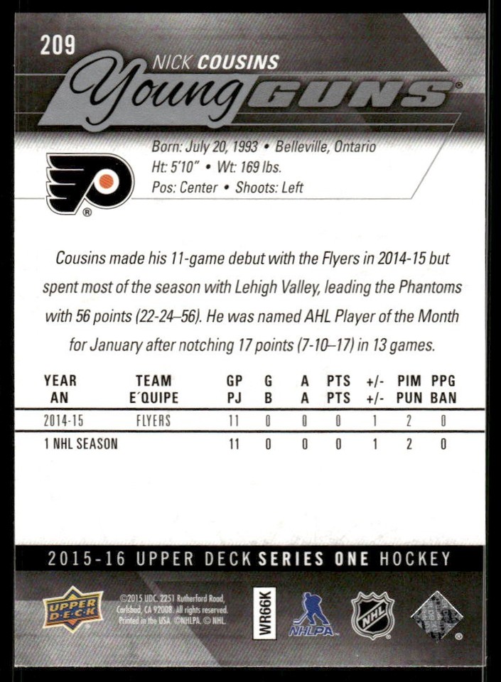 2015-16 Upper Deck #209 Nick Cousins YG RC | eBay