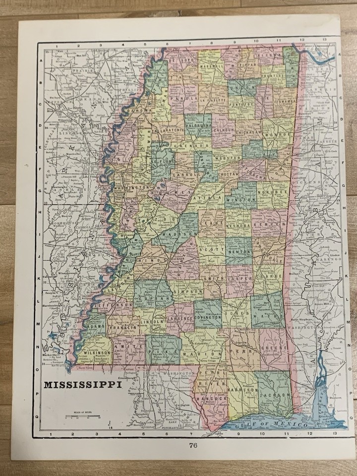 Alabama / Mississippi 1898, Map From World Atlas, original | eBay UK