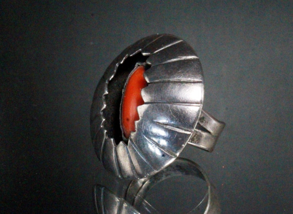 Vintage Native American Navajo Old Pawb Shadow Box Red Coral Ring Sz 7 ...