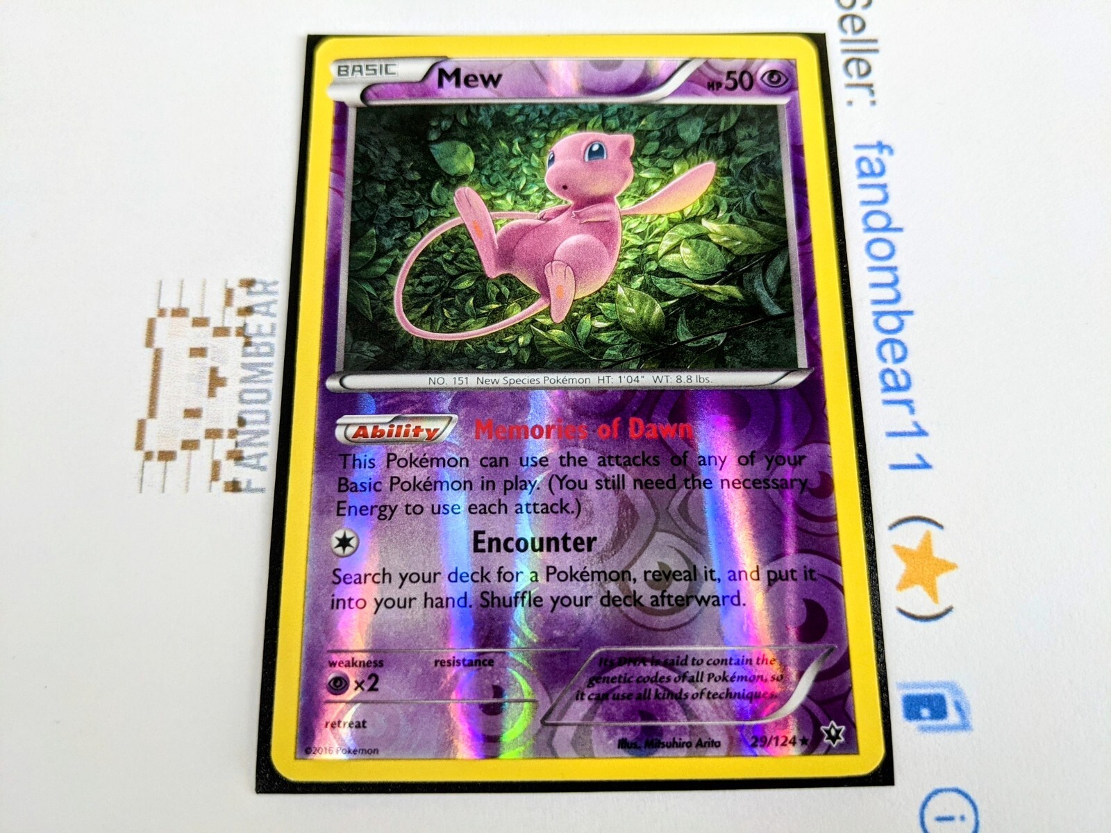 Mew REVERSE HOLO RARE card 29/124 XY Fates Collide 2016 Pokemon TCG ...