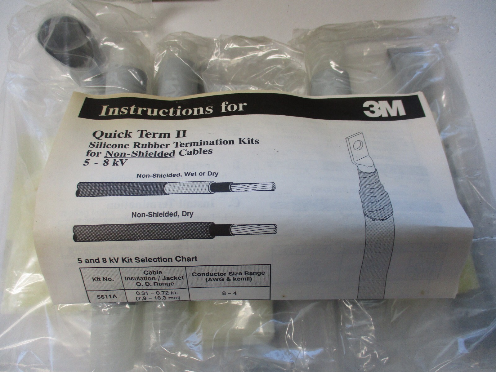 3M 5611A QUICK TERM II SILICONE RUBBER TERMINATION KIT FOR 5 & 8 KV NON ...
