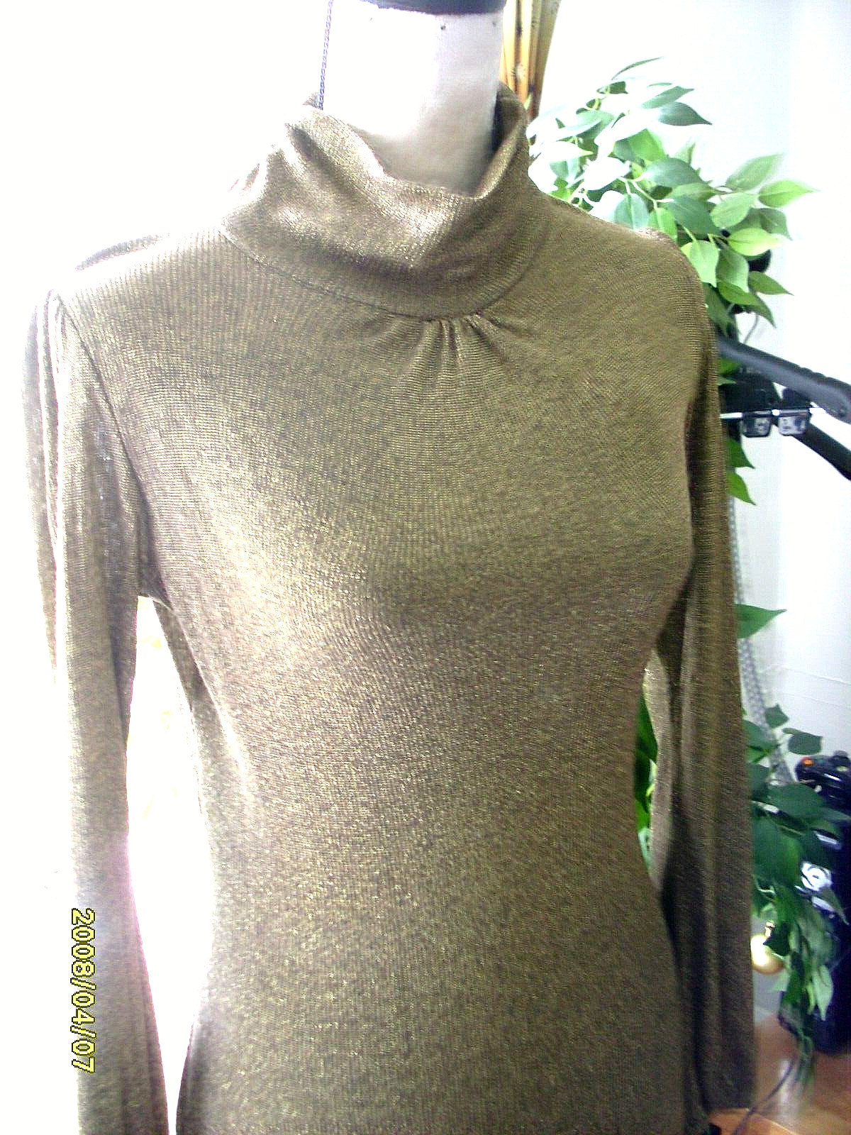 Bronze lurex long sleeve 60s puff sleeve dress size … - Gem