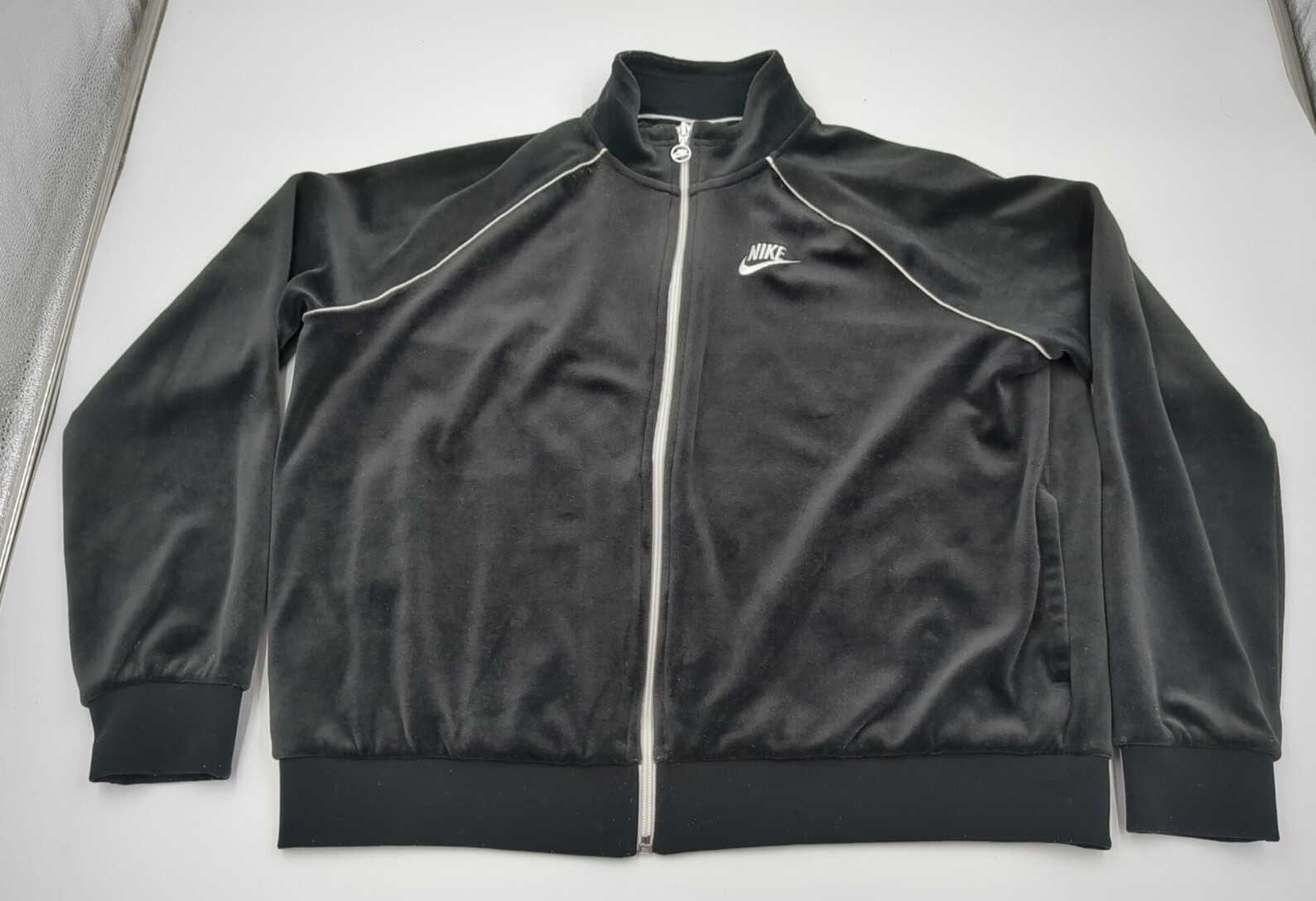 Vintage Nike Y2K Velour Track Jacket Black White Zip-… - Gem