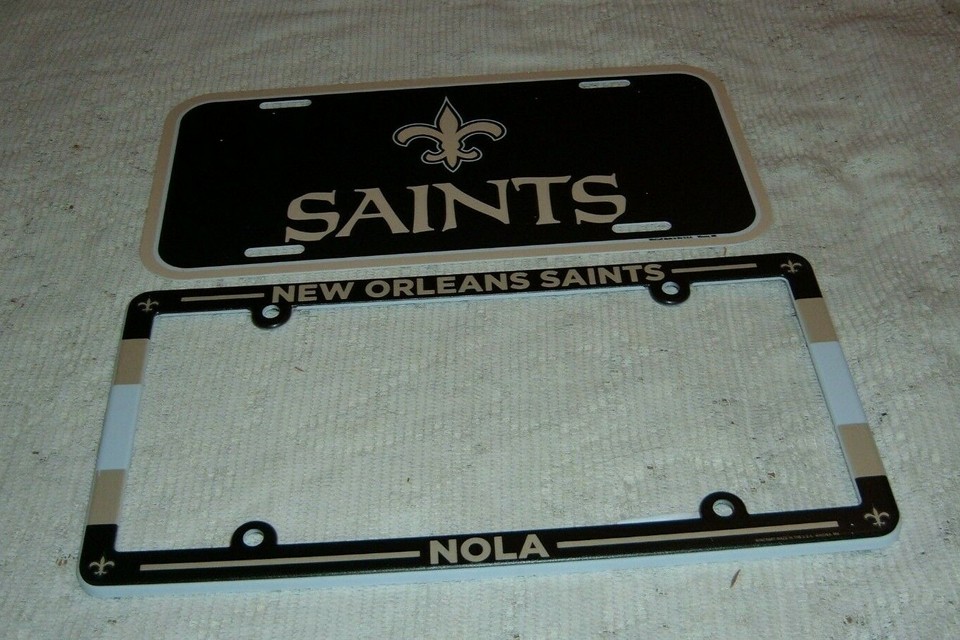 NEW ORLEANS SAINTS PLASTIC LICENSE PLATE AND PLASTIC FRAME DEAL 6" X 12 ...