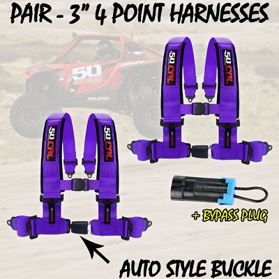 Pair of 3" 4 Point Harnesses Auto Style Release + Bypass RZR X3 ...