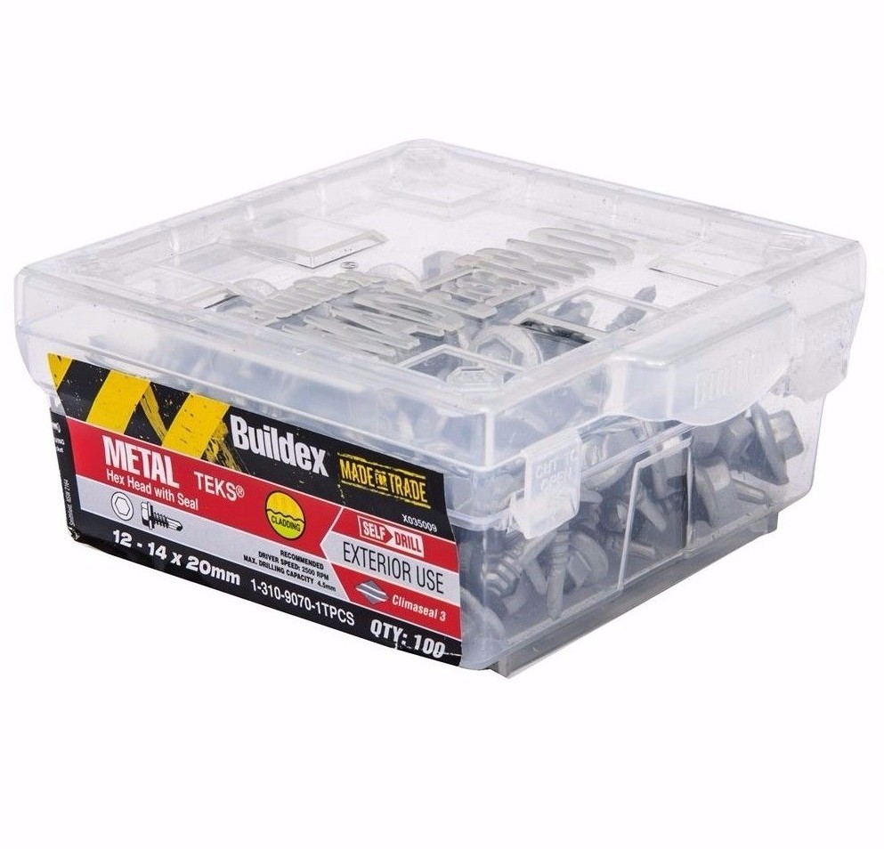Buildex CLIMASEAL HEX HEAD WITH SEAL METAL TEK SCREWS 12-14x20mm - 100 ...