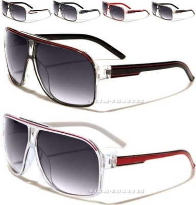 MENS LARGE PILOT SUNGLASSES BLACK FBI FLAT TOP TURBO BIG DESIGNER RETRO ...