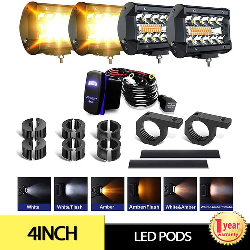 4x 4 inch LED Work Light Bar Spot Flood Off Road Truck Reverse Fog ...