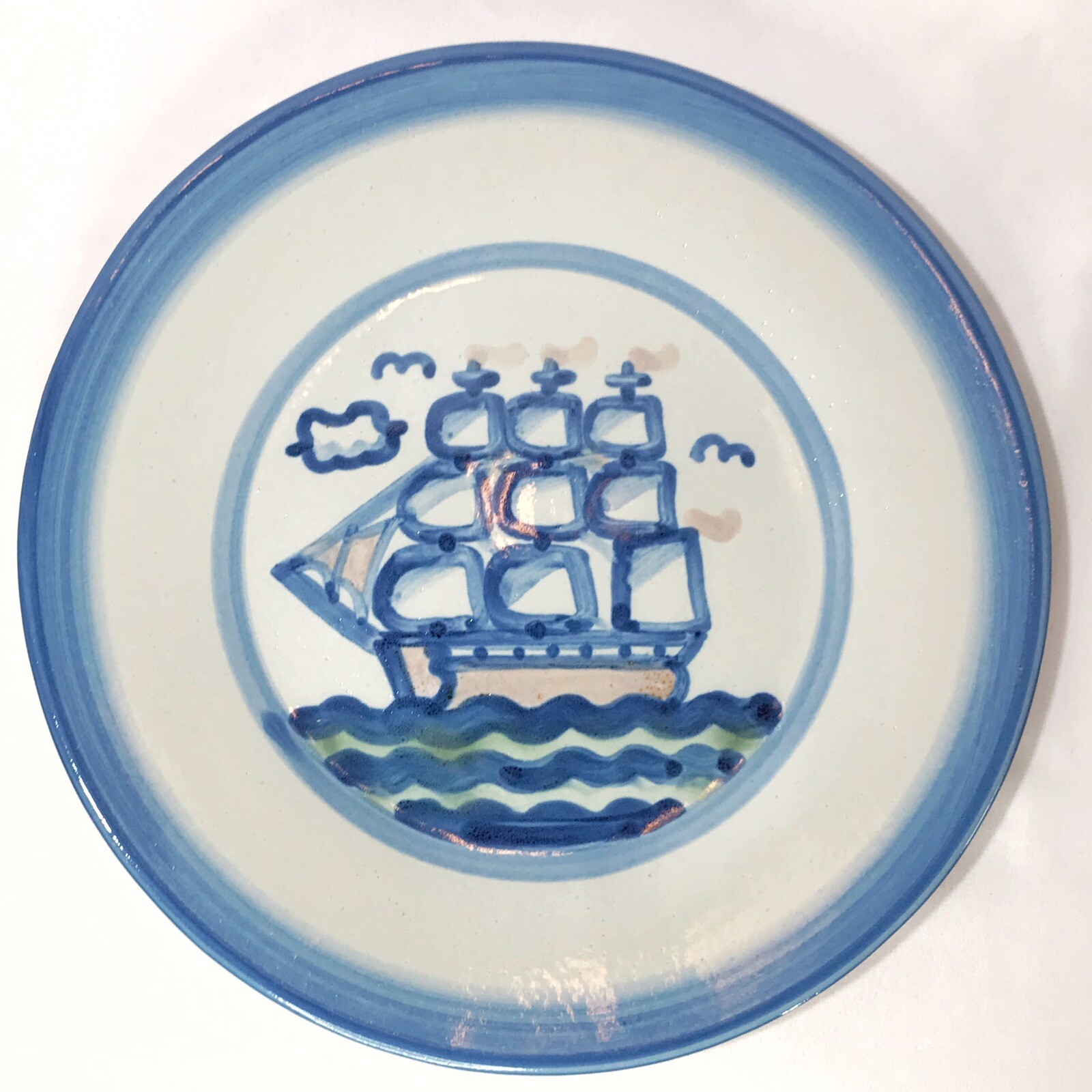 MA Hadley Pottery 8.75" Salad Plate "Ship and Whale" Ship | eBay