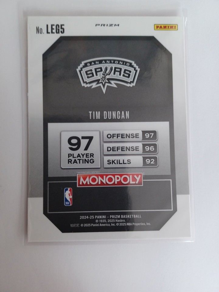 2024-25 Panini Prizm Monopoly Tim Duncan Question Mark SSP #LEG5 Spurs ...