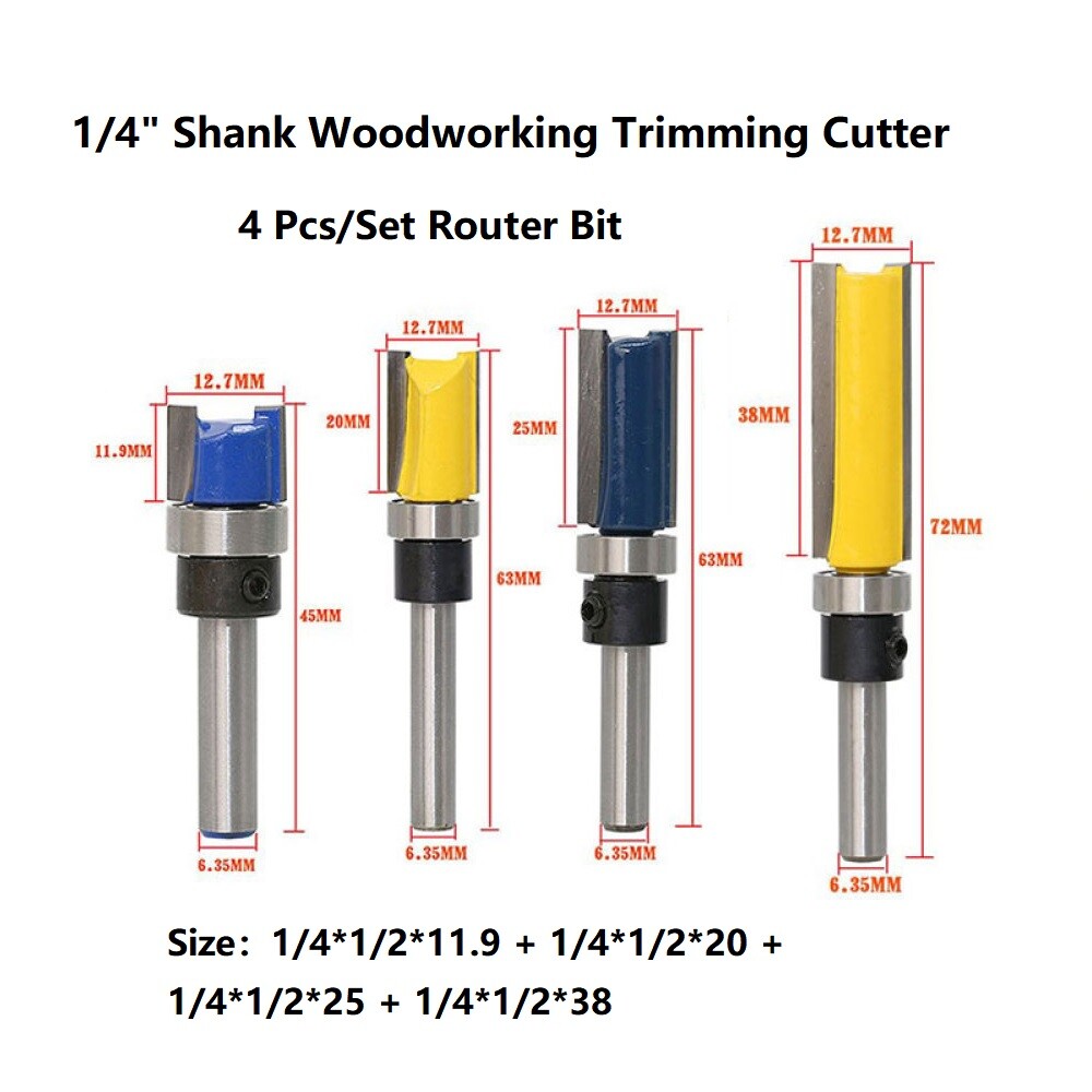 1/4" 6.35mm Shank Flush Trim Straight Router Bit Top Bearing Milling ...