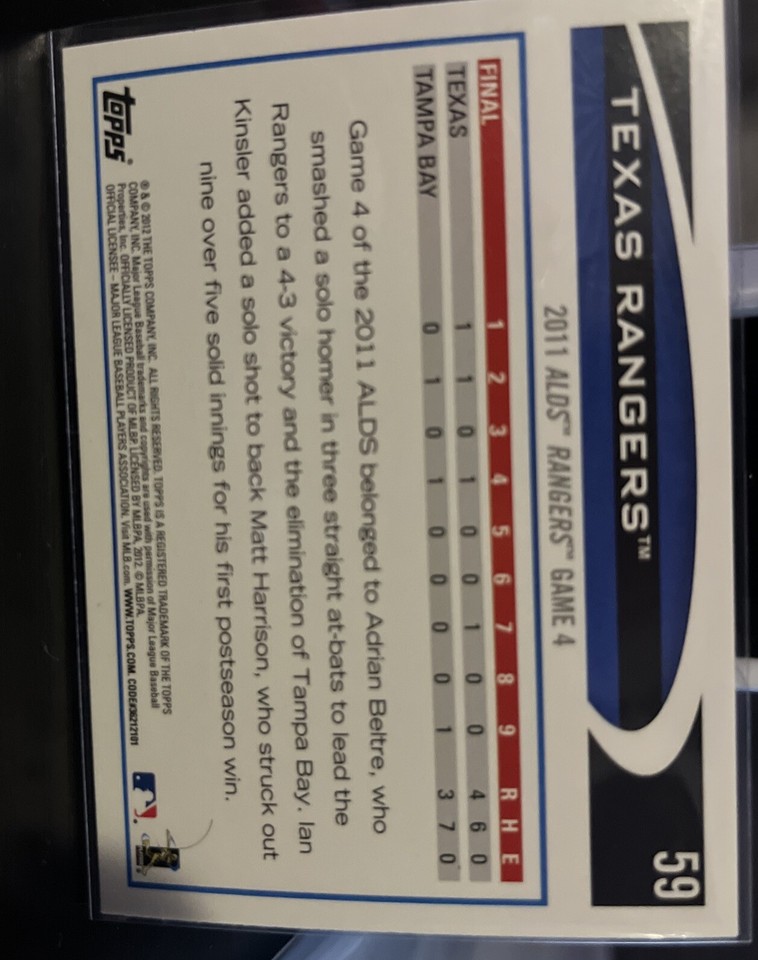 Texas Rangers 2012 Topps Postseason Highlights Gold Sparkle #59 MLB ...