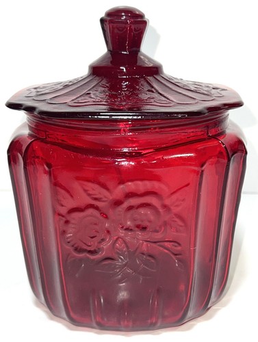 Anchor Hocking Mayfair Ruby Red Rose Floral Depression Glass Cookie ...